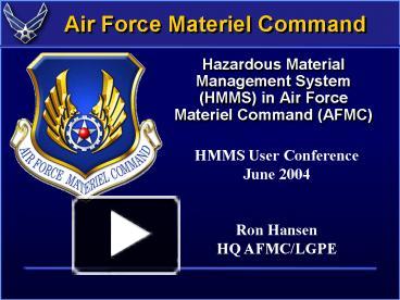 Hazardous Material Management System HMMS in Air Force Materiel Command ...