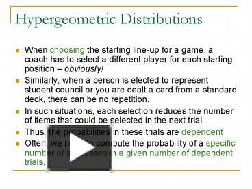 Hypergeometric Distributions presentation | free to view