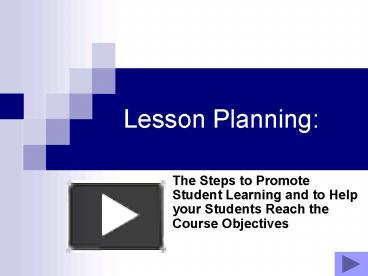 Lesson Planning: presentation | free to view