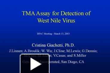TMA Assay for Detection of West Nile Virus presentation | free to view
