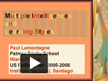 PPT – Multiple Intelligences PowerPoint presentation | free to view ...