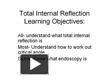 Total Internal Reflection Learning Objectives: presentation | free to view