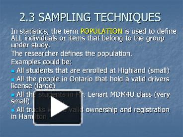 PPT – 2.3 SAMPLING TECHNIQUES PowerPoint presentation | free to view ...