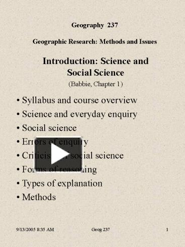 Geography 237 Geographic Research: Methods and Issues presentation ...