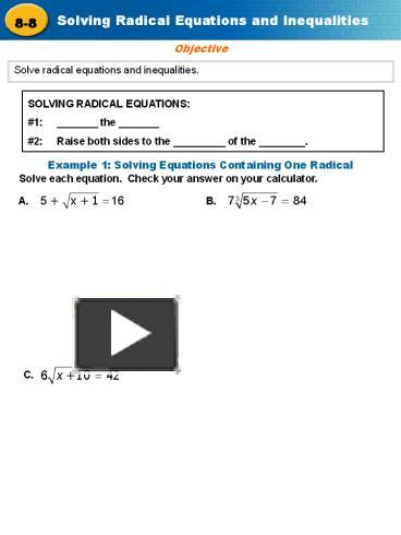 PPT – Solve radical equations and inequalities. PowerPoint presentation ...