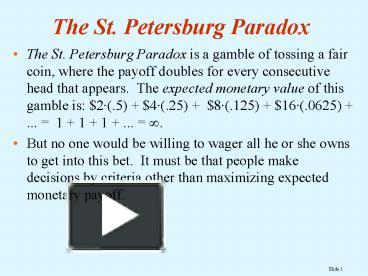 The St' Petersburg Paradox presentation | free to view