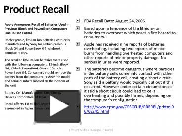 PPT – Product Recall PowerPoint presentation | free to download - id ...