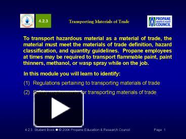 Transporting Materials of Trade presentation | free to view