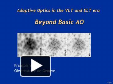 PPT – Adaptive Optics in the VLT and ELT era Beyond Basic AO PowerPoint ...