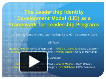 PPT – The Leadership Identity Development Model (LID) as a Framework ...
