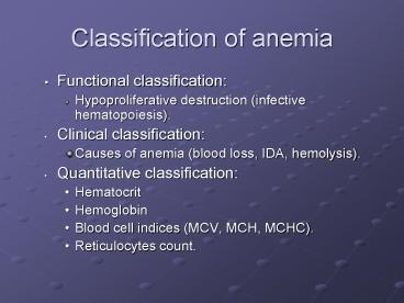 Classification of anemia presentation | free to view