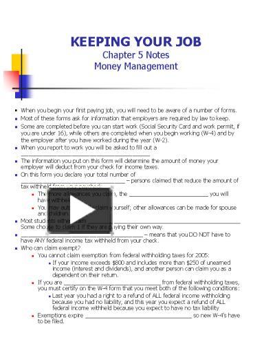 PPT – KEEPING YOUR JOB Chapter 5 Notes Money Management PowerPoint ...