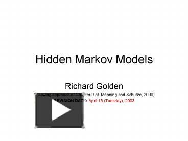 PPT – Hidden Markov Models PowerPoint presentation | free to download ...