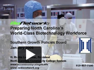 BioNetwork: Preparing North Carolinas WorldClass Biotechnology ...