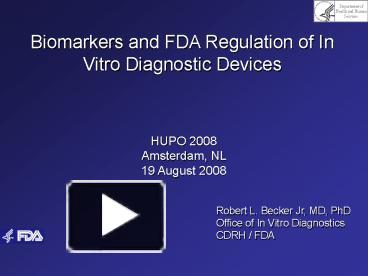 PPT – Biomarkers and FDA Regulation of In Vitro Diagnostic Devices ...