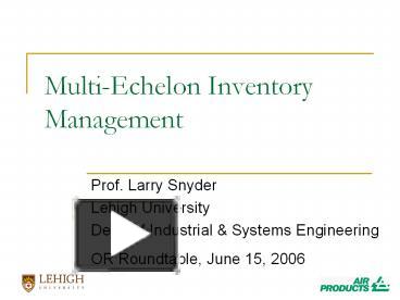 Multi-Echelon Inventory Management presentation | free to download