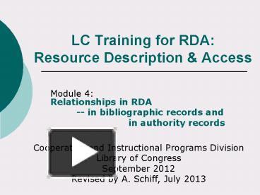 PPT – LC Training for RDA: Resource Description PowerPoint presentation ...