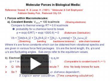 PPT – Molecular Forces in Biological Media: PowerPoint presentation ...