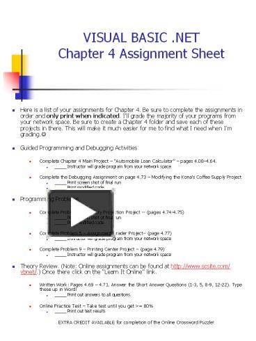PPT – VISUAL BASIC .NET Chapter 4 Assignment Sheet PowerPoint ...
