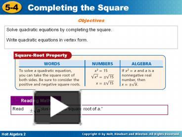 Solve quadratic equations by completing the square. presentation | free ...