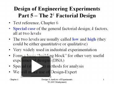 Design of Engineering Experiments Part 5 presentation | free to download