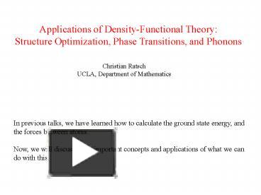 Applications of Density-Functional Theory: presentation | free to view
