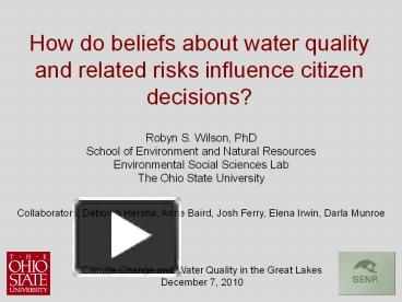 Robyn S. Wilson, PhD School of Environment and Natural Resources ...