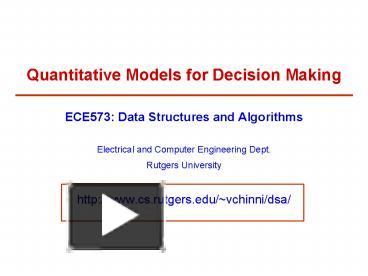 Quantitative Models for Decision Making presentation | free to view
