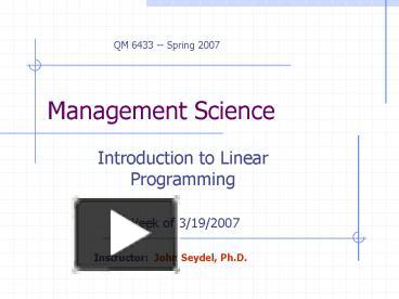 PPT – Management Science PowerPoint presentation | free to view - id ...