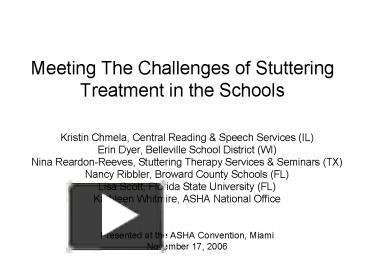 Meeting The Challenges of Stuttering Treatment in the Schools ...