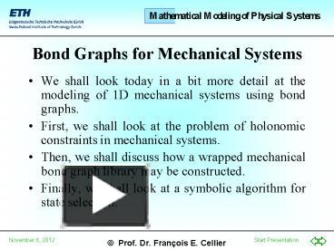 Bond Graphs for Mechanical Systems presentation | free to view
