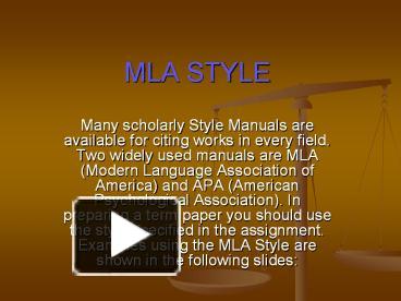 PPT – MLA STYLE PowerPoint presentation | free to download - id: 59e00a ...