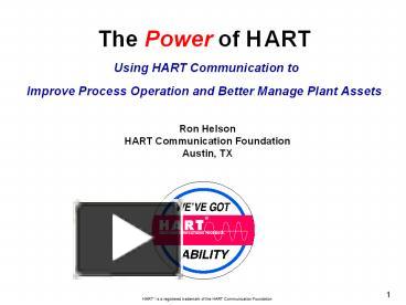 The Power of HART Using HART Communication to Improve Process Operation ...