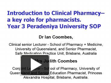 Introduction to Clinical Pharmacy presentation | free to view