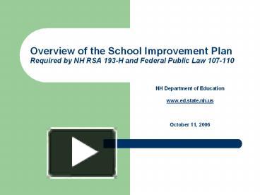Overview of the School Improvement Plan Required by NH RSA 193-H and ...