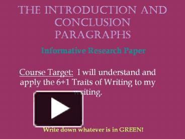 The Introduction and Conclusion Paragraphs presentation | free to download