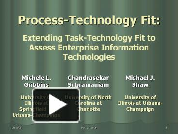 Process-Technology Fit: Extending Task-Technology Fit to Assess ...