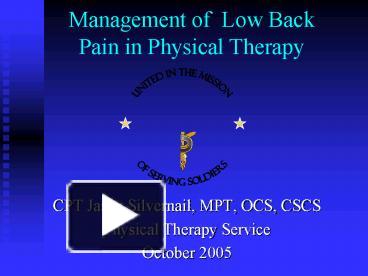 Management of Low Back Pain in Physical Therapy presentation | free to view