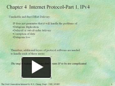 PPT – Chapter 4 Internet Protocol-Part 1, IPv4 PowerPoint presentation ...