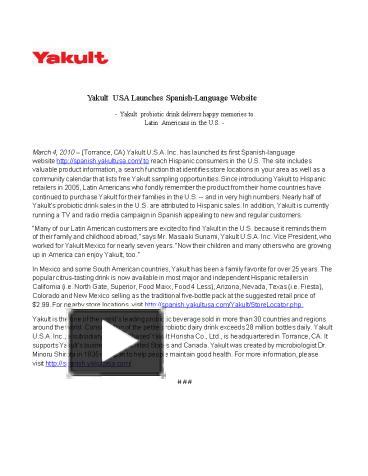 PPT – Yakult USA Launches Spanish Website PowerPoint presentation ...