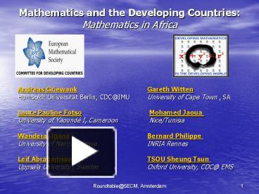 Mathematics and the Developing Countries: Mathematics in Africa ...