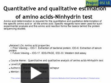 Quantitative and qualitative estimation of amino acids-Ninhydrin test ...