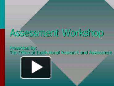 Assessment Workshop Presented by: The Office of Institutional Research ...