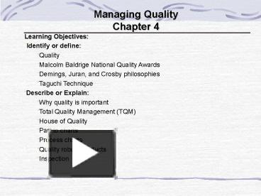 PPT – Managing Quality Chapter 4 PowerPoint presentation | free to view ...