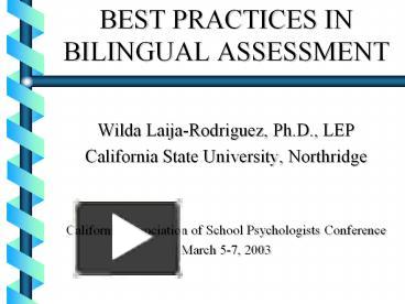 PPT – BEST PRACTICES IN BILINGUAL ASSESSMENT PowerPoint presentation ...