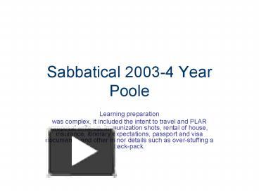 PPT – Sabbatical 20034 Year Poole PowerPoint presentation | free to ...