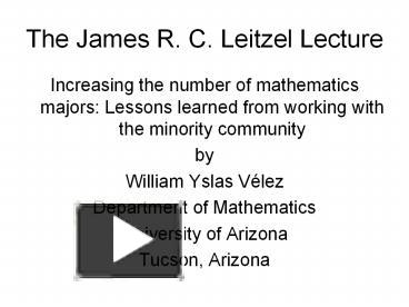 PPT – The James R. C. Leitzel Lecture PowerPoint presentation | free to ...