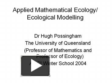 Applied Mathematical Ecology/ Ecological Modelling presentation | free ...