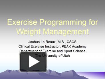 Exercise Programming for Weight Management presentation | free to view