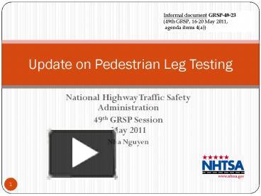 PPT – National Highway Traffic Safety Administration PowerPoint ...